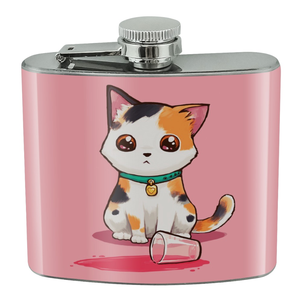 Kawaii Cute Cat Spilled Glass of Water Stainless Steel 5oz Hip Drink ...