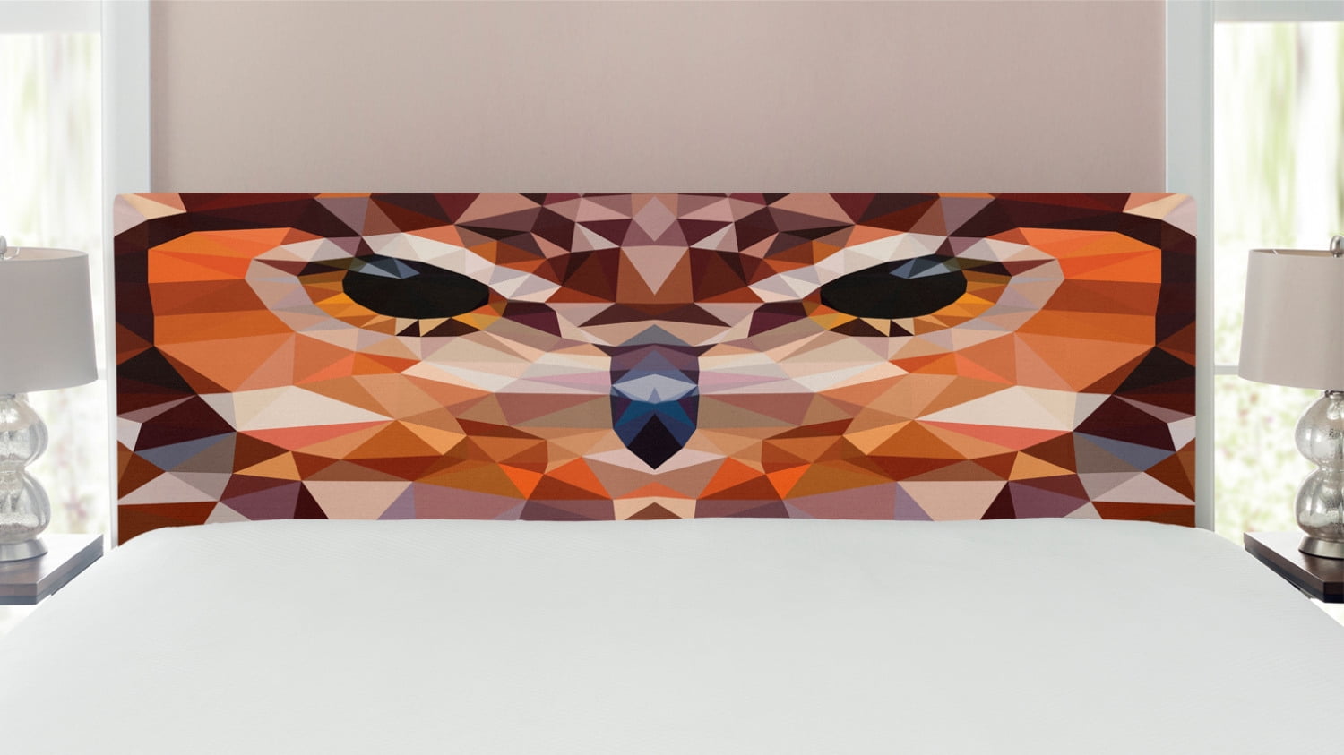Geometric Headboard, Mosaic Owl Head in Linked Triangle Forms Retro ...