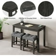 3-Piece Counter High Bar Table Set with Socket and 2 Fabric Padded Bar ...