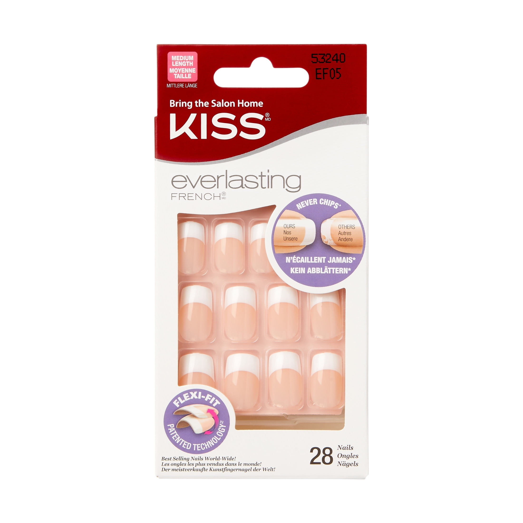 KISS Everlasting French Press on Nails Infinite White Medium Squoval 28 Count
