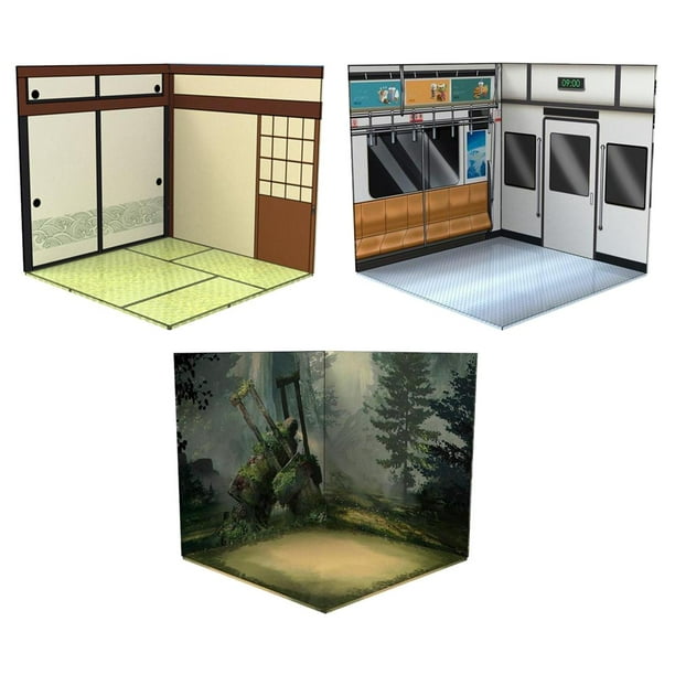 3 Pieces 1:12 Scale Action Figures Backdrop Diecast Car Diorama Layout ...