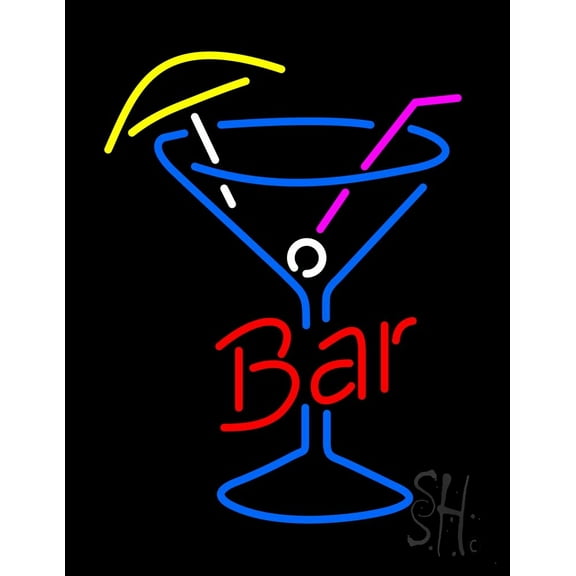 Cocktail Glass LED Neon Sign24 x 24 - inches, Clear Edge Cut Acrylic ...