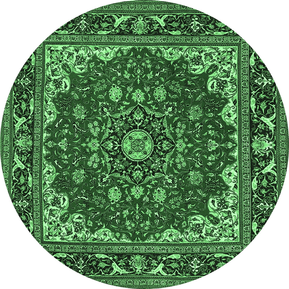 Ahgly Company Indoor Round Medallion Emerald Green Traditional Area ...