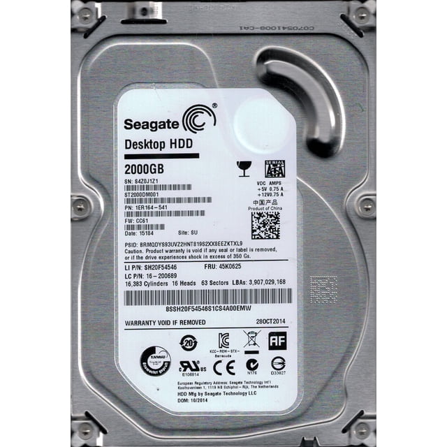 ST2000DM001 P/N: 1ER164-541 F/W: CC61 SU S4Z Seagate 2TB - Walmart.com