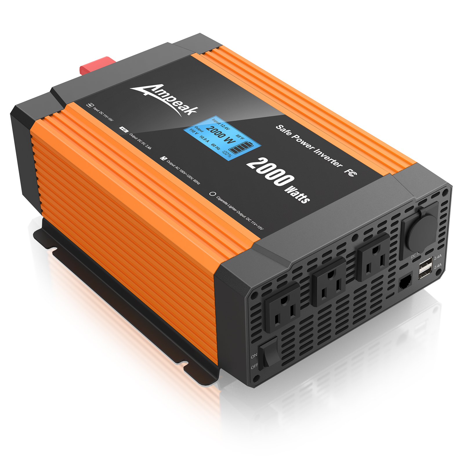 Ampeak 2000W Inverter 12-Volt DC to 110-Volt AC Power Inverter with 3AC ...