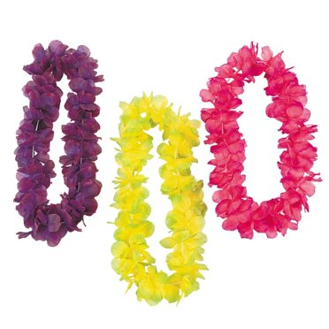 Tropical Sun Rainbow Summer Luau Dance Party Fabric Lei, Neon, 21", 25 ...