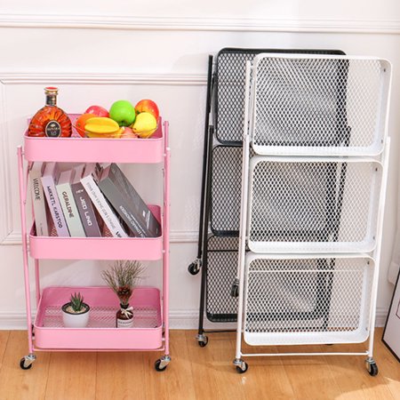 3 Tier Rolling Cart Foldable Rolling Storage Cart Utility Cart Metal ...