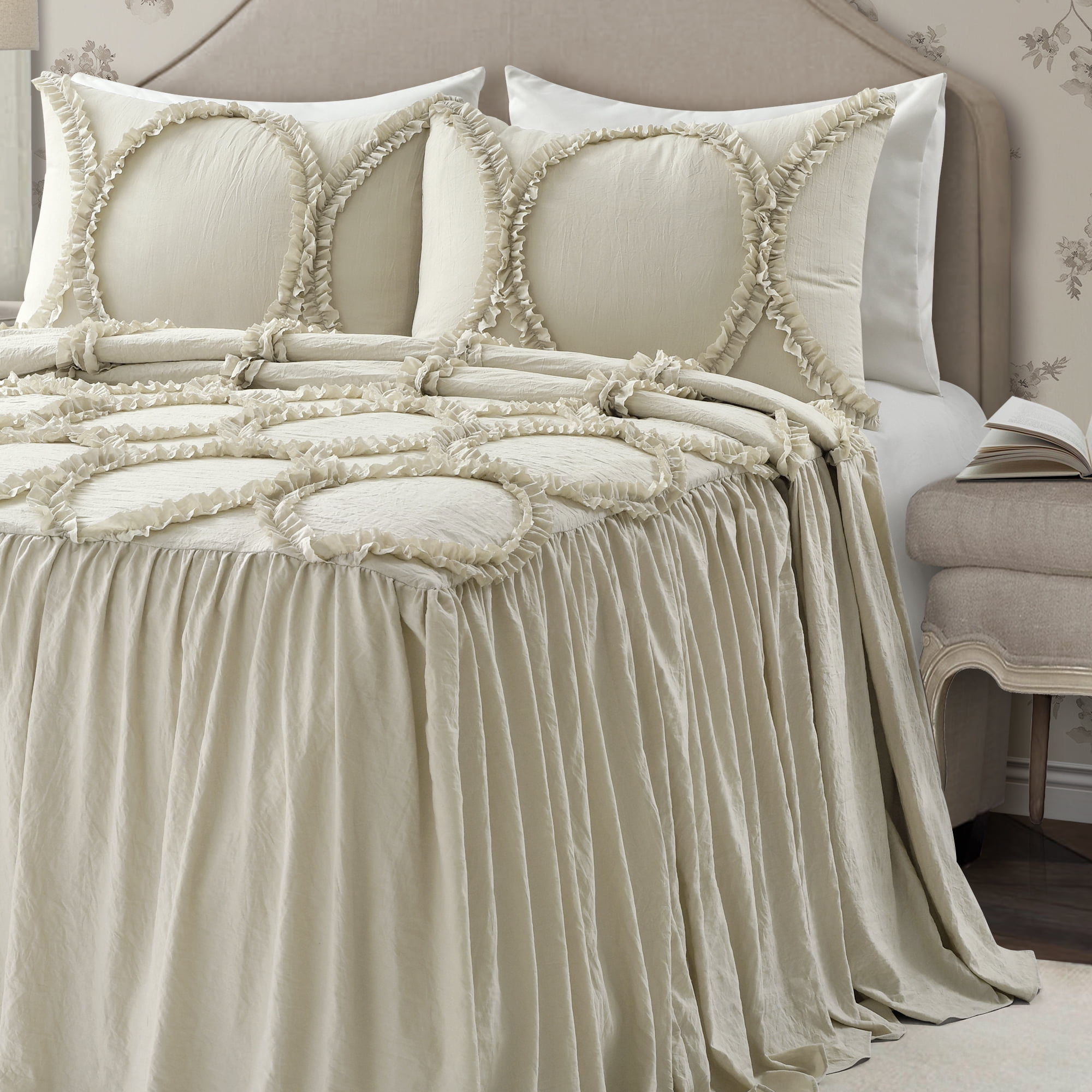 Lush Decor Riviera Ruffle Detail, Bedspread, Queen, Neutral, 3-Pc Set ...