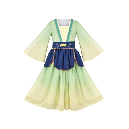 Girls Dress Hua Mulan Chinese New Year Hanfu Retro Embroidery 7 Years ...