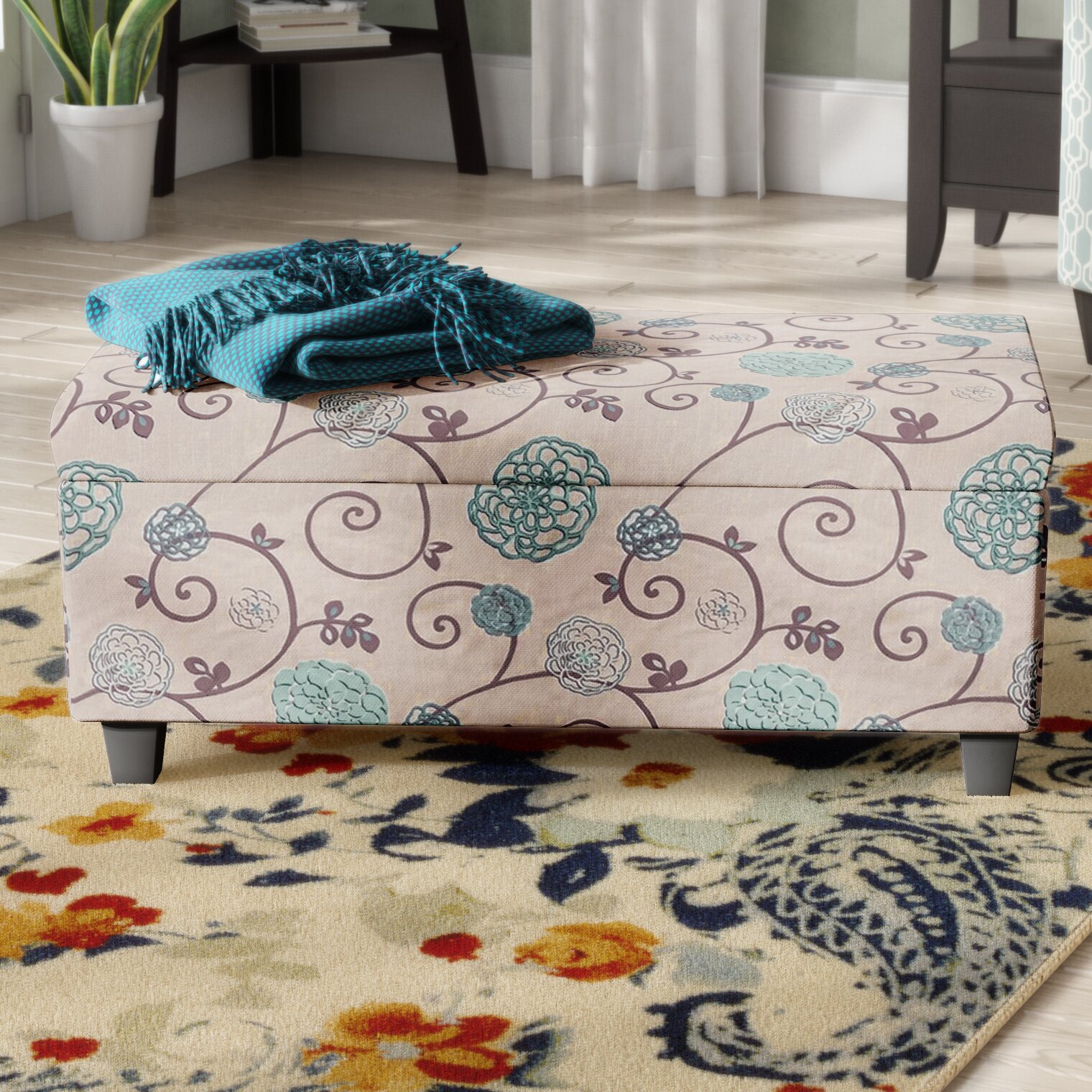 Yara 39'' Wide Rectangle Floral Storage Ottoman with Storage, Shape ...