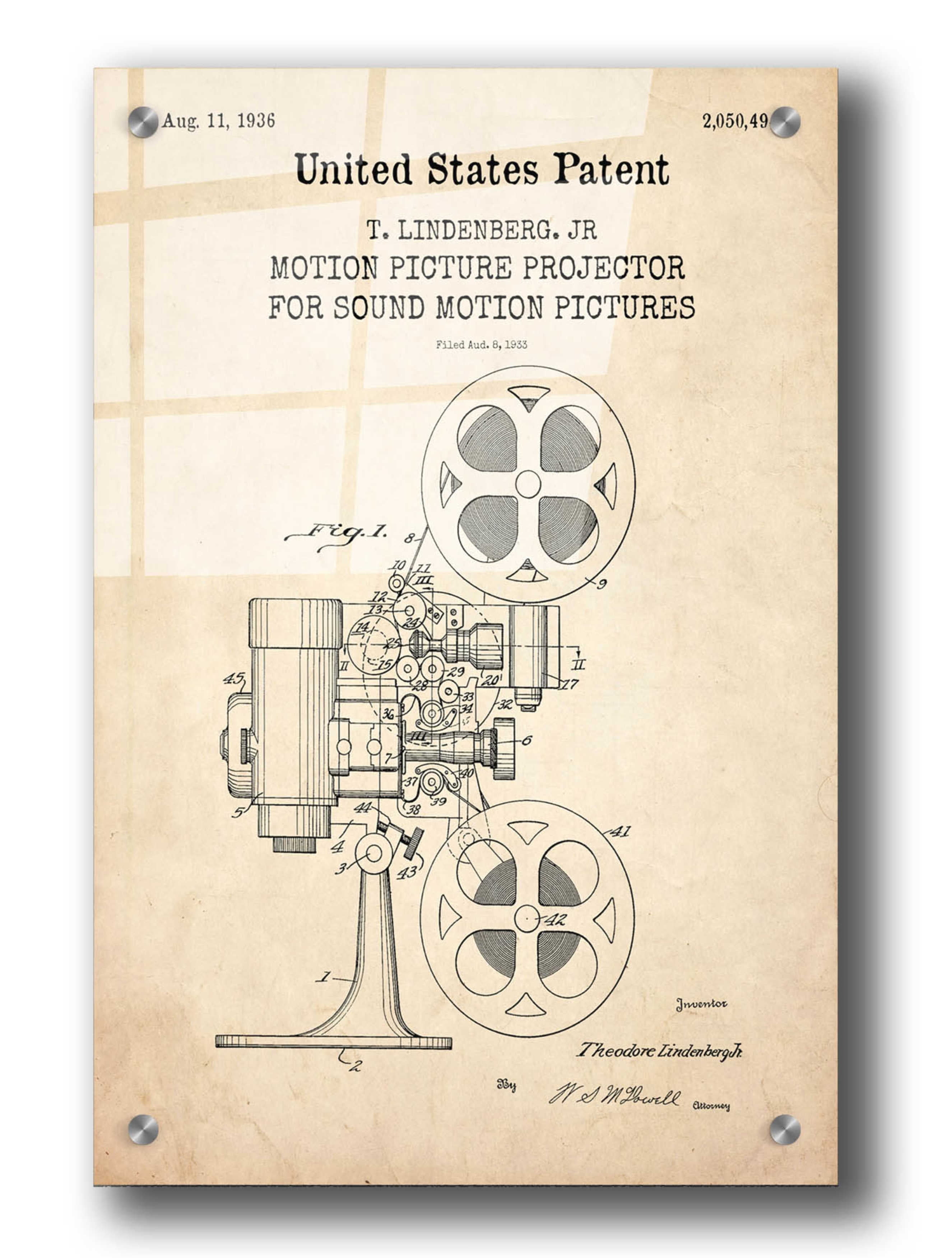 Epic Art 'Projector Blueprint Patent Parchment,' Acrylic Glass Wall Art ...