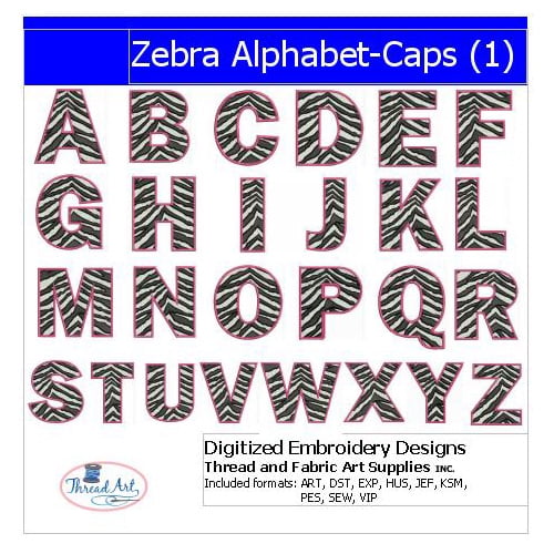 Threadart Machine Embroidery Design Bundles - Alphabet Sets - Zebra ...