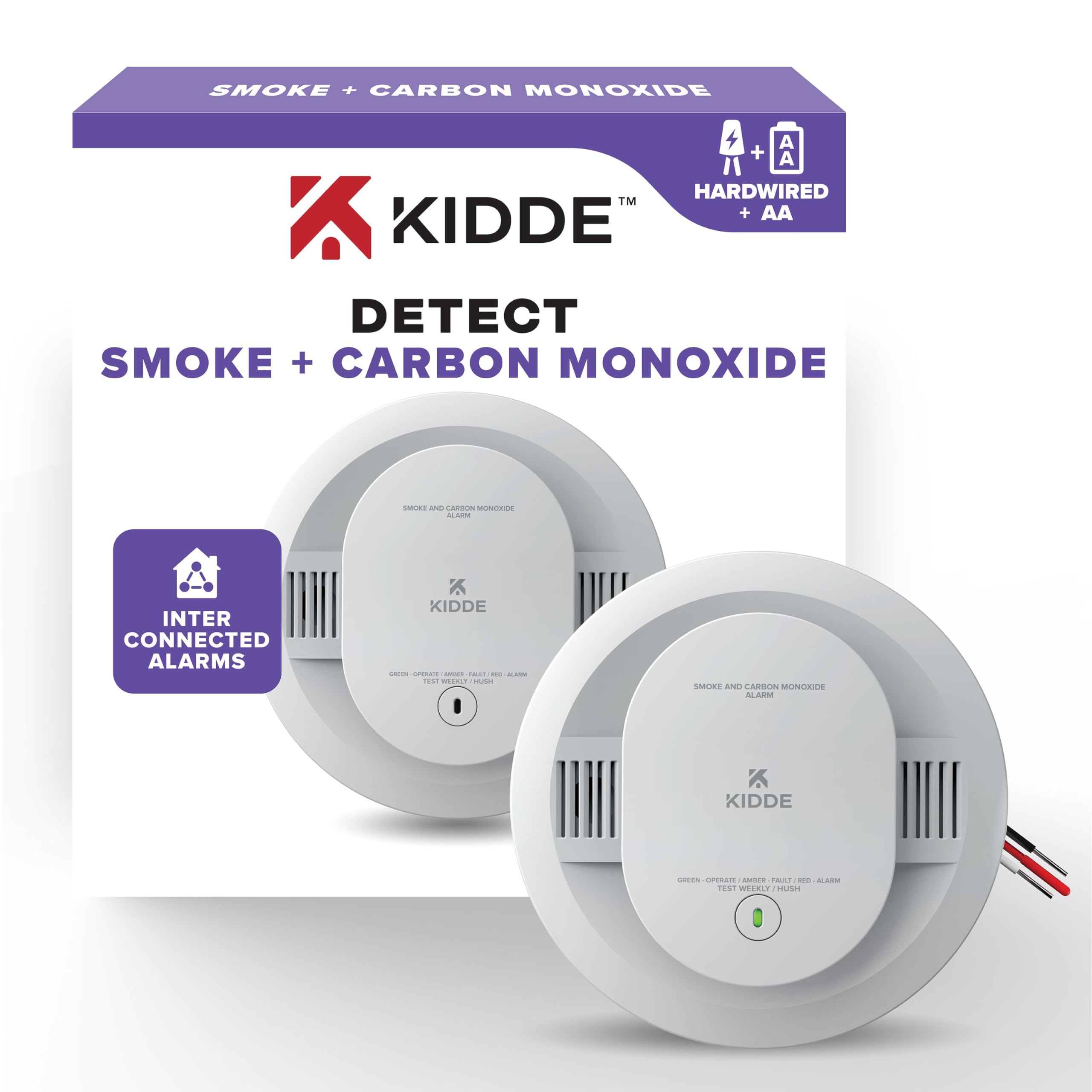 Kidde Hardwired Smoke & Carbon Monoxide Detector, AA Battery Backup ...
