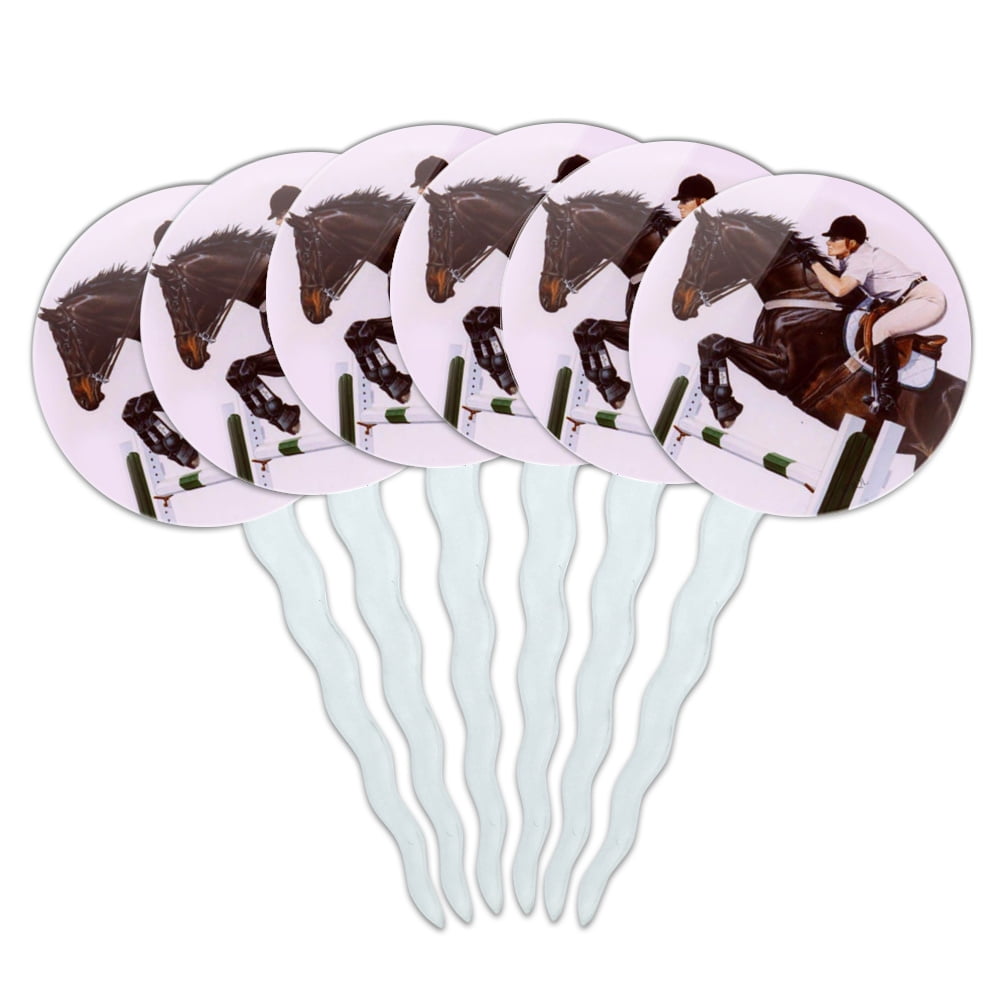 Horse Open Stadium Show Jumping Cupcake Picks Toppers Decoration Set of ...