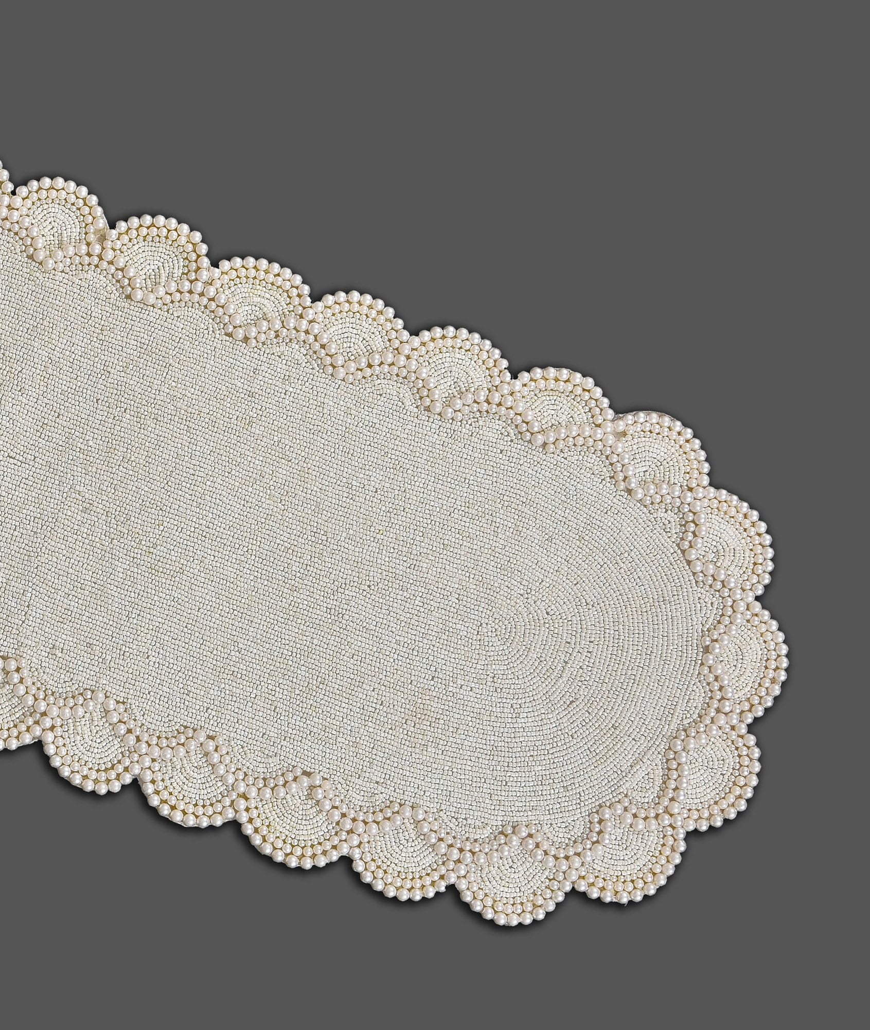 White Pearls And Beads Table Runner, Handmade Table Runner, Wedding ...