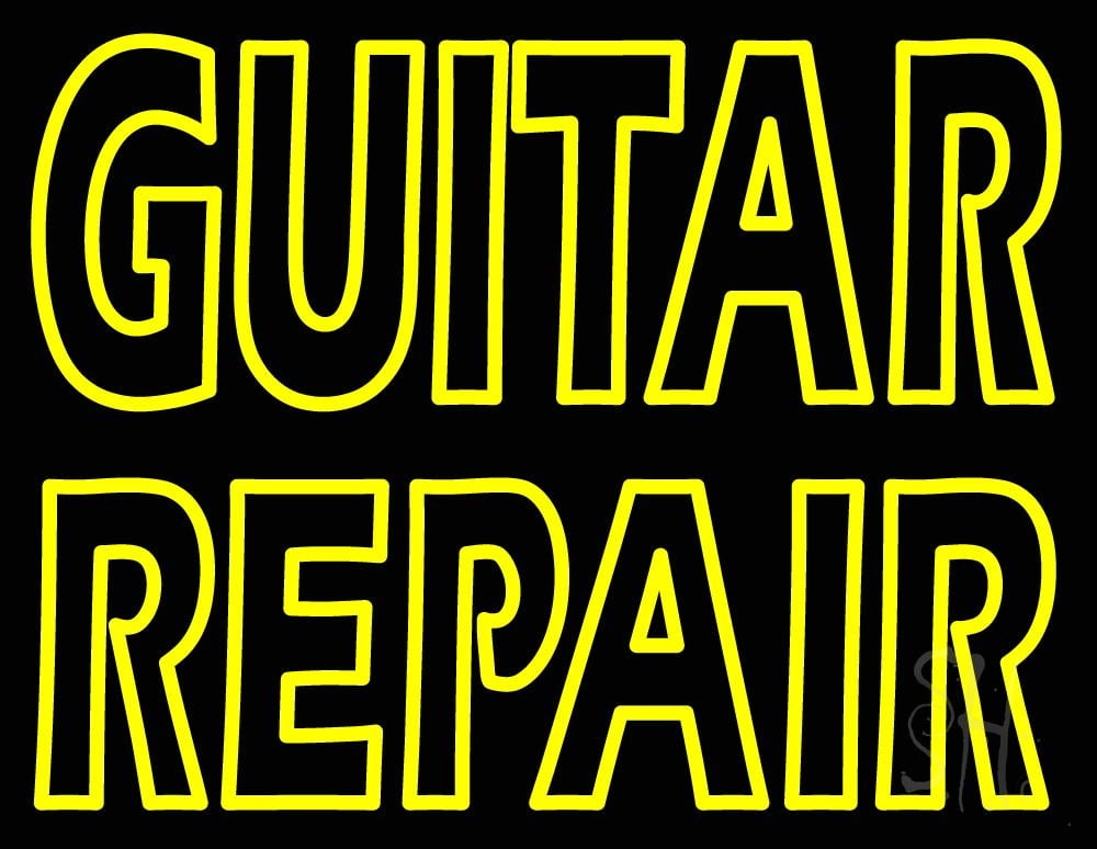 Guitar Repair LED Neon Sign 15" Tall x 19" Wide - inches Black Square ...