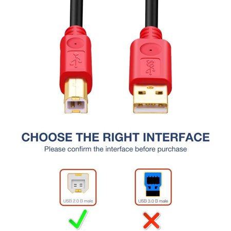 Printer Cable 1Feet 2Pack, Uperatre USB Printer Cable 1Ft USB 2.0 Type ...