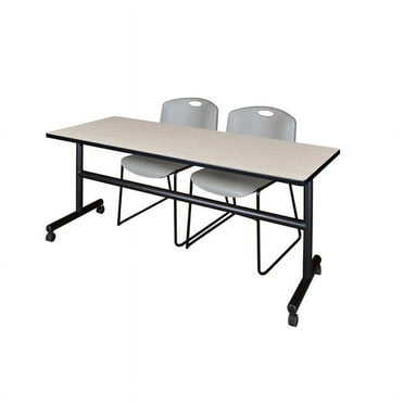 72" x 30" Flip Top Mobile Training Table w/ Divider- Cherry & 2 Stack ...