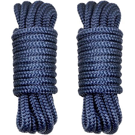 2 Pack Boat Dock Line 15' x 3/8'' Double Braided Nylon Marine Mooring ...