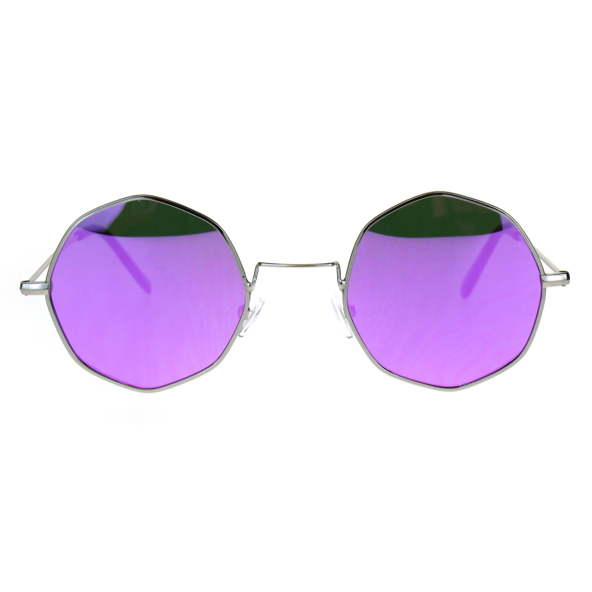 Color Mirror Lens Octagon Metal Wire Rim Pimp Hippie Sunglasses Silver ...
