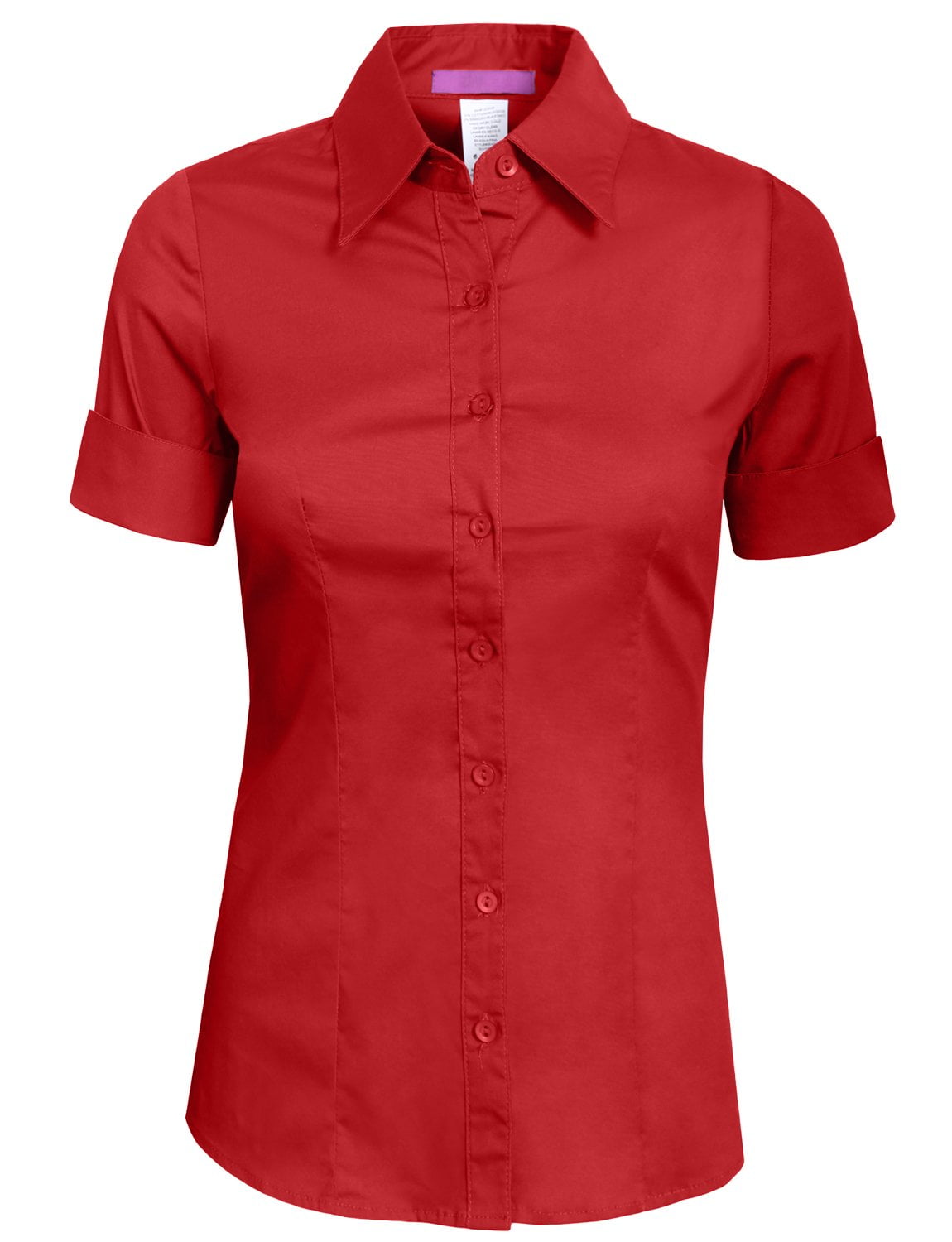 J. METHOD Women's Tailored Button Down Shirt Cuffed Short Sleeve ...