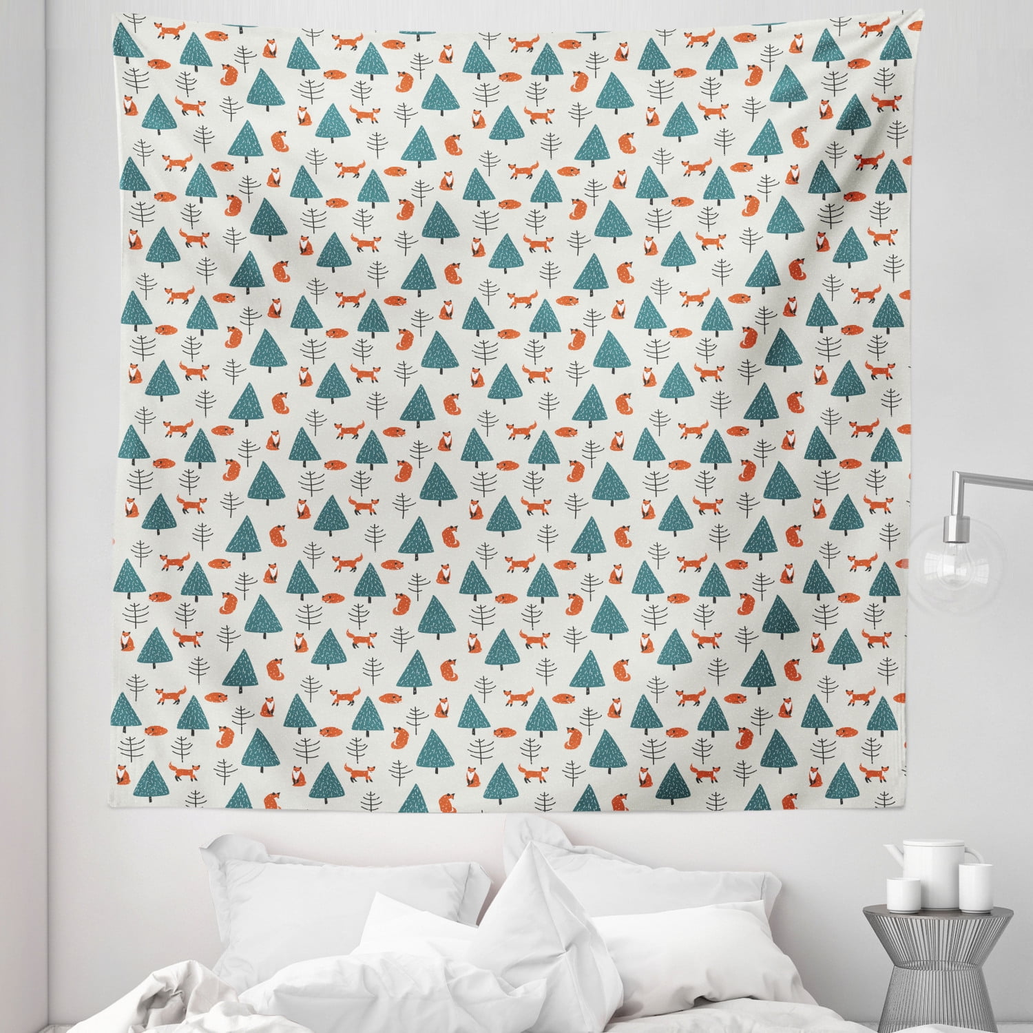 Fox Tapestry, Orange Foxes in a Snowy Winter Forest Animals of Cold ...
