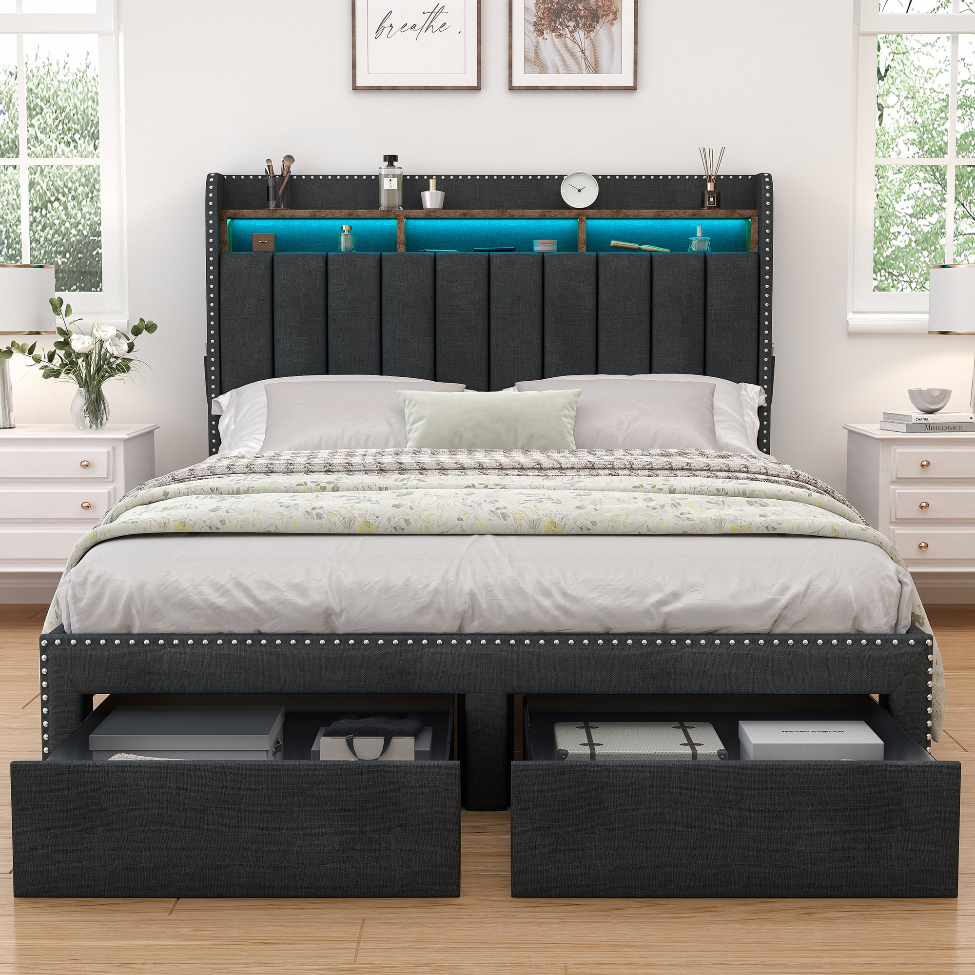 Click here for Sibeds Led Bed Frame With Drawer Pockets And Linen... prices