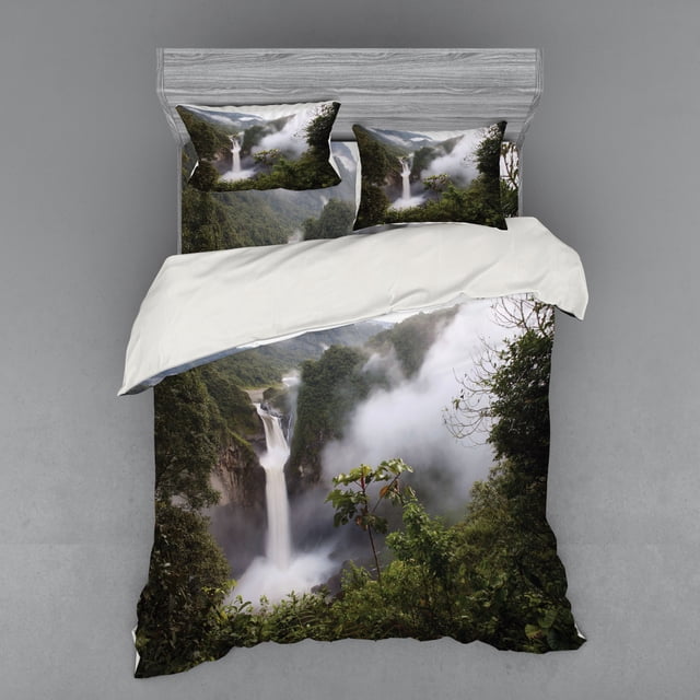 Ambesonne Nature Bedding Set 4 Pcs, San Rafael Waterfalls, Queen, Green ...