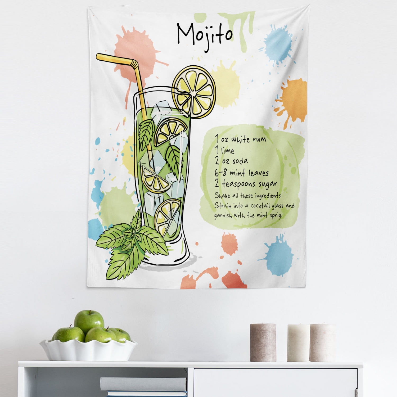 Alcohol Tapestry, Mojito Image with Cocktail Recipe Ingredients on ...