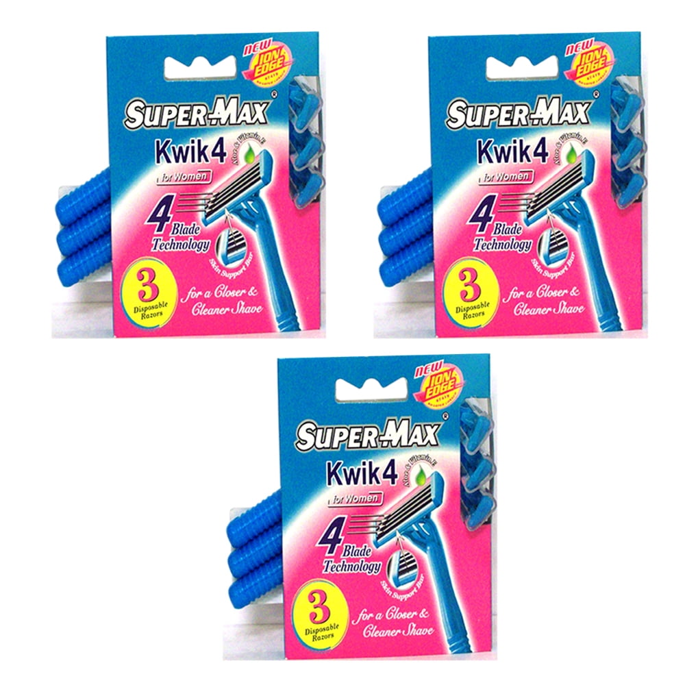 Super Max Kwik4 Razor Blades for Women 4 in 1 Pack (Pack of 3 ...