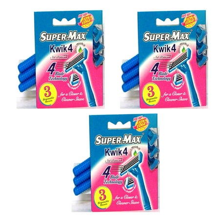 Super Max Kwik4 Razor Blades for Women 4 in 1 Pack (Pack of 3 ...