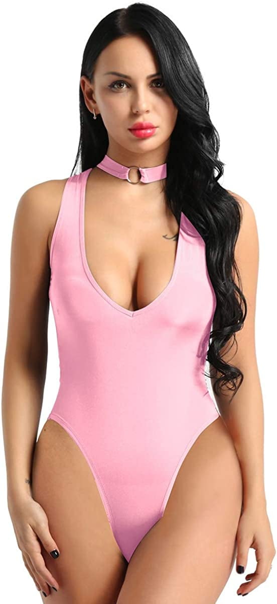 Dpois Women Sexy Sheer See Through One Piece Leotard Thong Bodysuit
