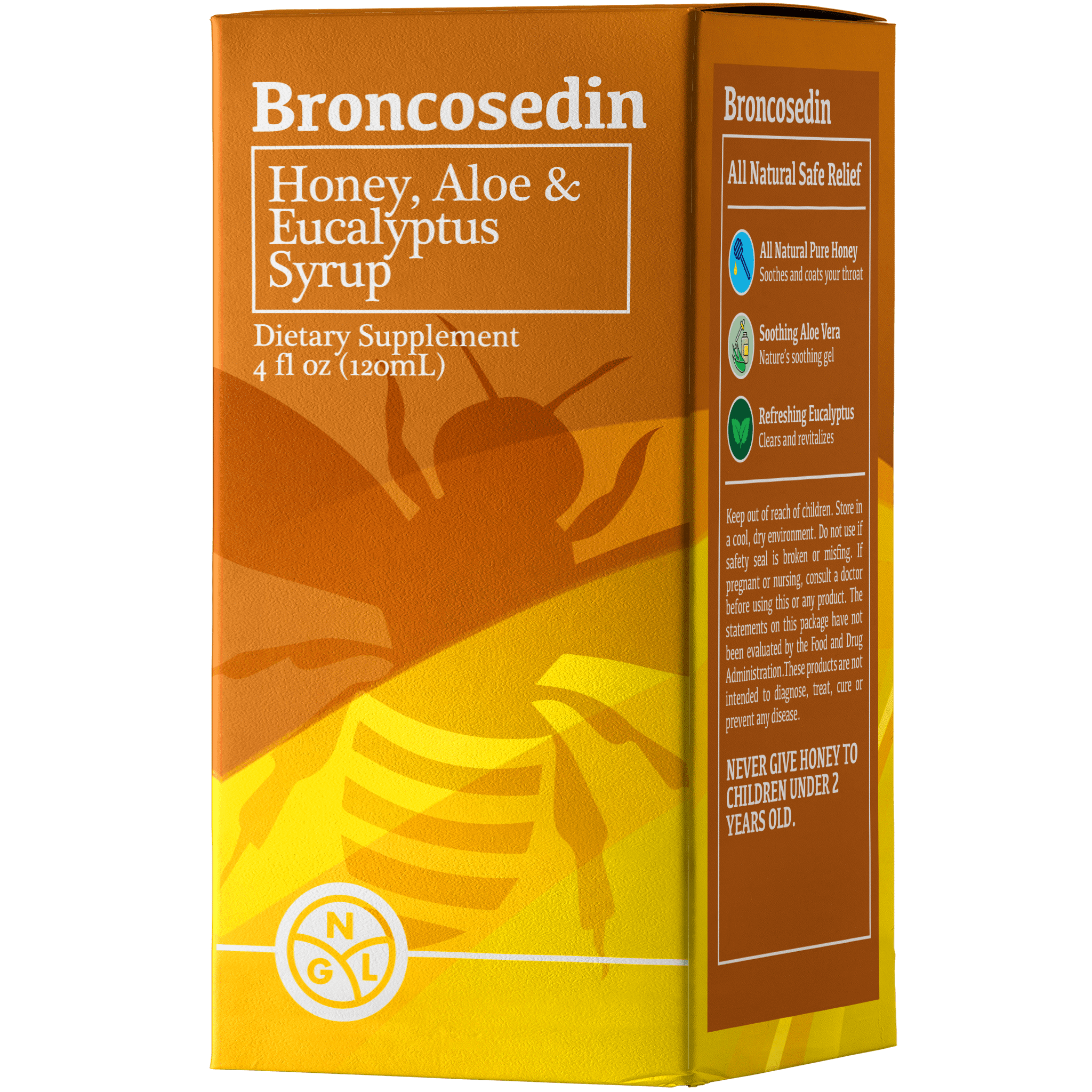 NGL Broncosedin Bronchial Syrup, Honey Aloe Eucalyptus, Soothe Throat ...