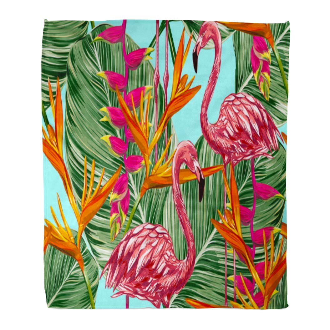 Sidonku Flannel Throw Blanket Pink Flamingo Exotic Birds Tropical