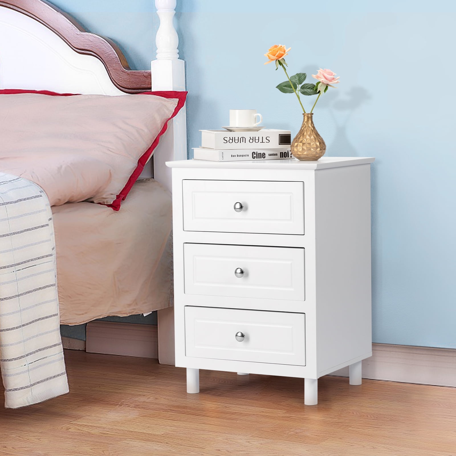 Hassch Modern Bedside Table with 3 Storage Drawers Wooden Nightstand ...