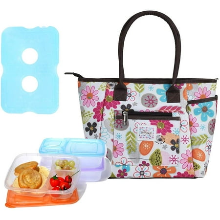 Lunch Bag Set by Lunch Tote with Ice Pack and 3 Pieces of Lunch Box ...