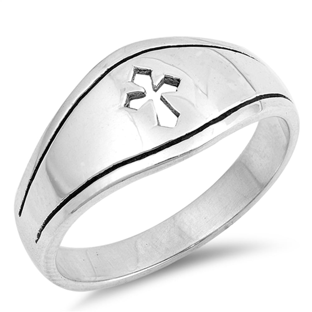 Medieval Cutout Cross Christian Promise Ring 925 Sterling Silver Band ...