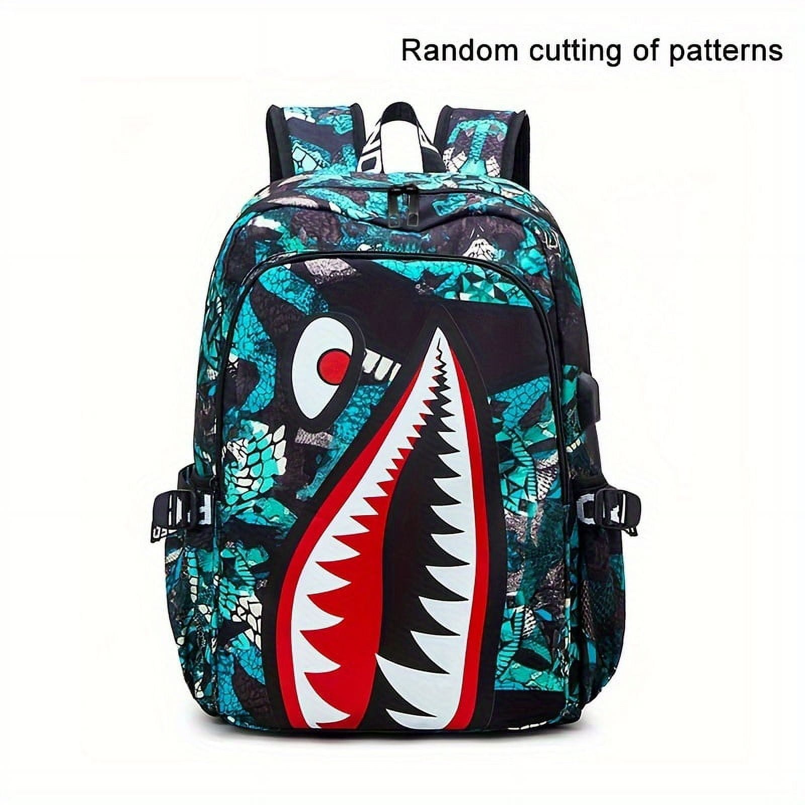 Click here for Grm Cute Cartoon Shark Print Backpack  Preppy Coll... prices