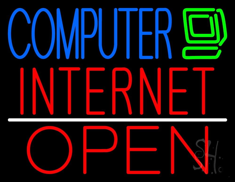 Computer Internet Open LED Neon Sign 24 x 31 - inches, Clear Edge Cut ...