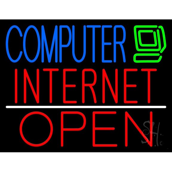 Red Computer Repair Block Open LED Neon Sign 15 x 19 - inches, Clear ...