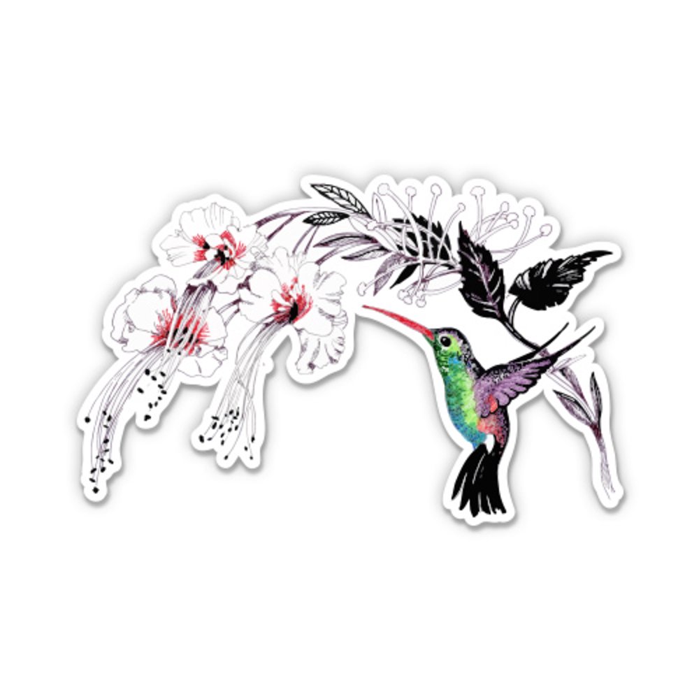 Hummingbird and Flowers - 12" Vinyl Sticker Waterproof Decal - Walmart ...