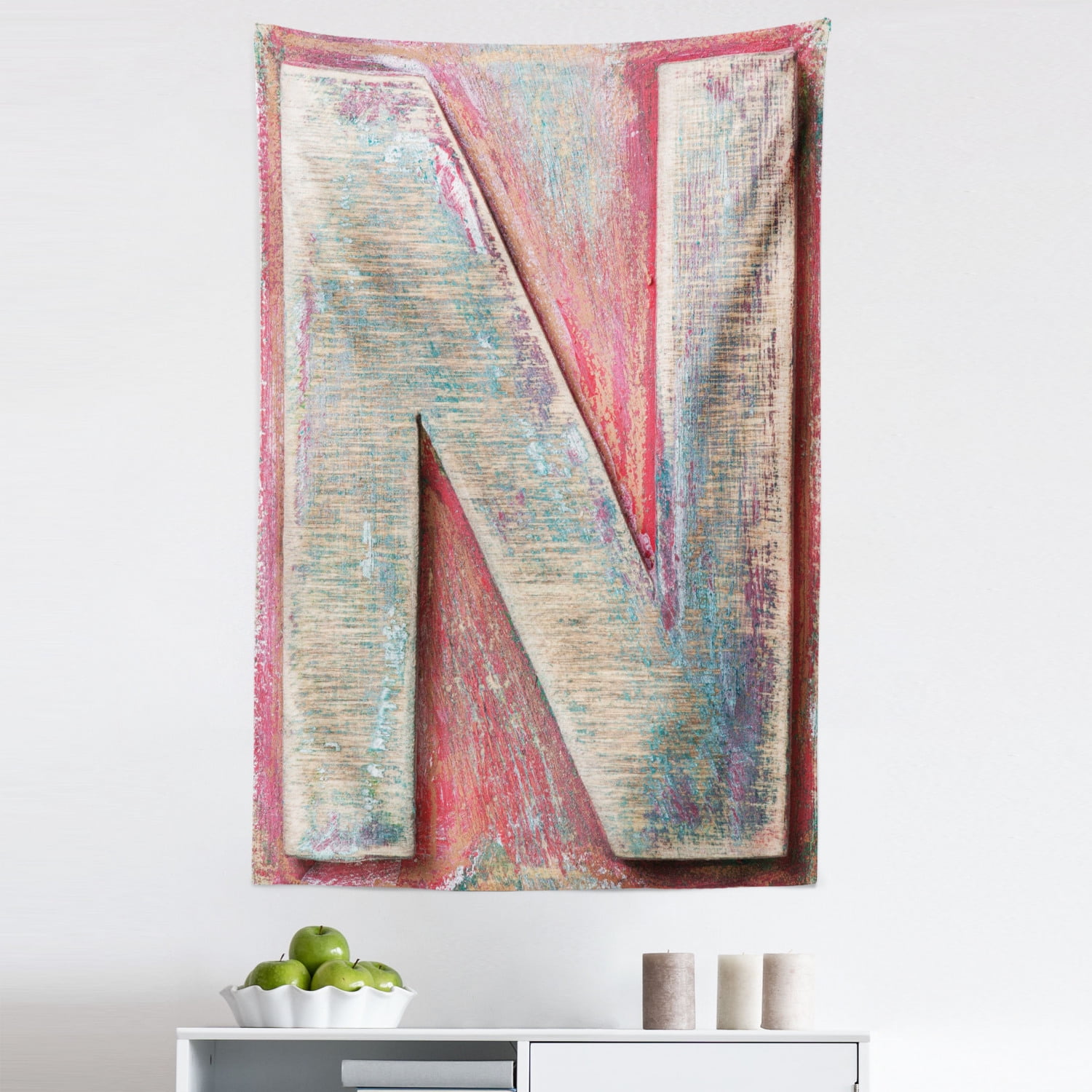 Letter N Tapestry, Sketch Style Colorful Typography Soft Featured ...