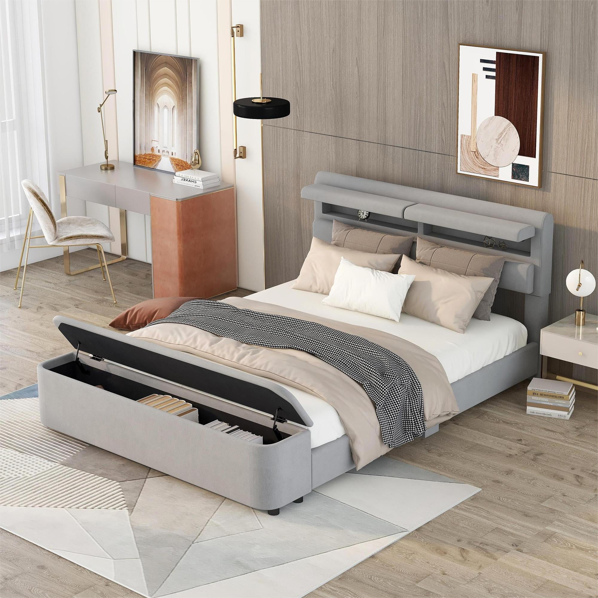 UBesGoo Queen Size Platform Bed with Storage Headboard and Footboard ...
