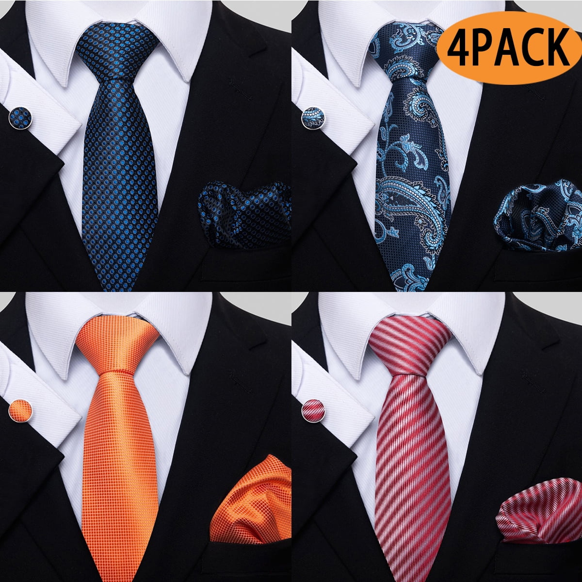 Mens Ties Necktie Set Formal with Pocket Squares and Cufflinks Ties for ...