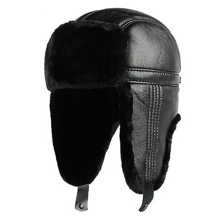 Unisex Aviator Hat Faux Leather Pilot Cap Winter Trapper Hunting Hat ...