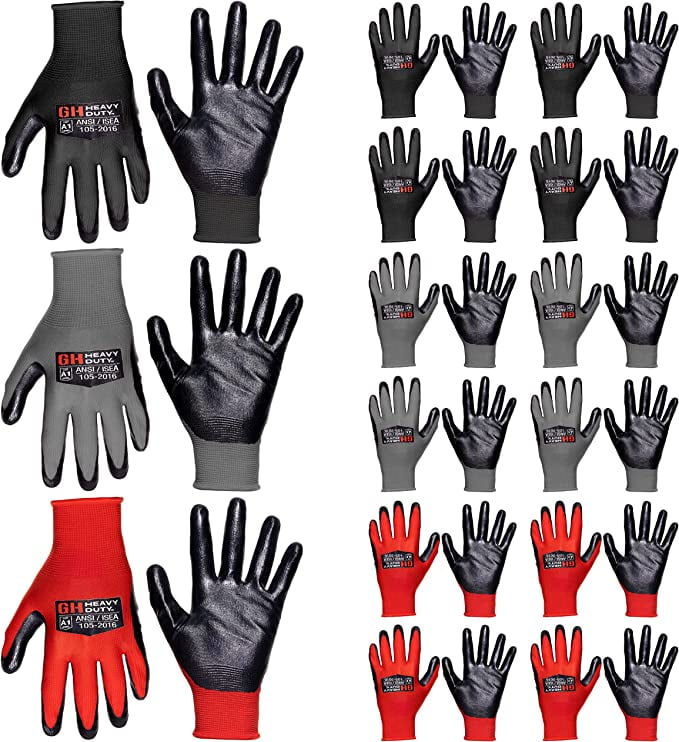 GH Heavy Duty Nitrile Reusable Work Gloves, All Purpose Working Gloves ...