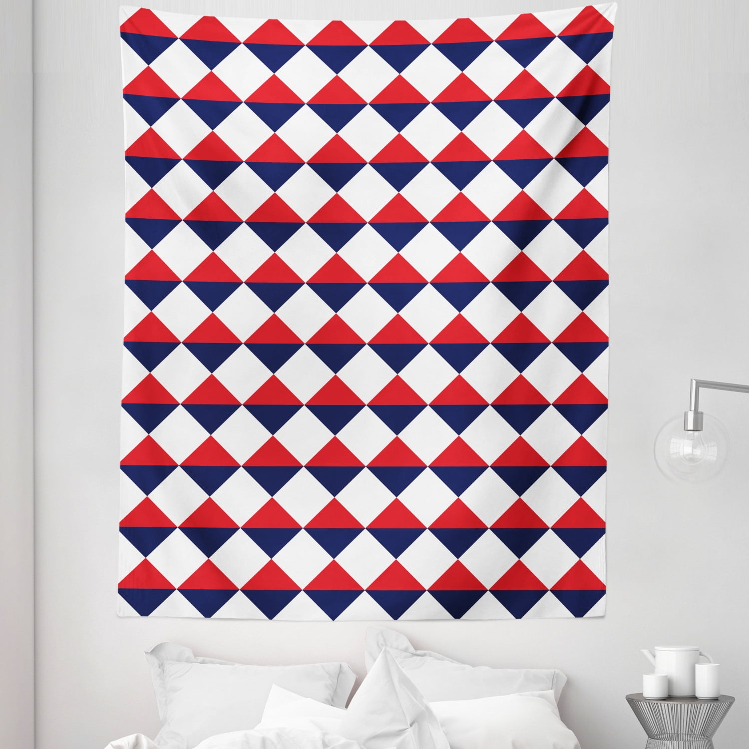 Americana Tapestry, Half Triangles Diamond Shapes Retro Navy Inspired ...