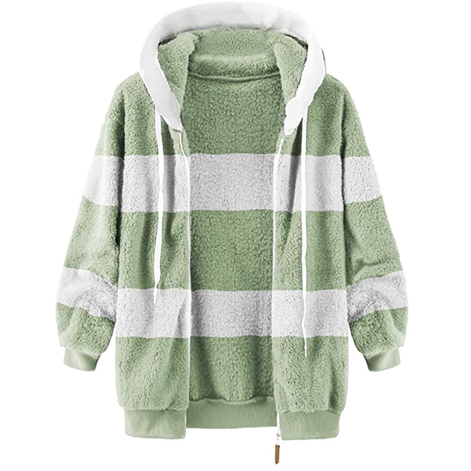 Rqyyd Women Fuzzy Fleece Hoodie Jackets Solid Full Zip Up Sherpa Lined
