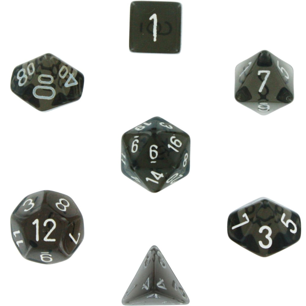 Chessex Polyhedral 7-Die Translucent Dice Set - Smoke with White #23008 ...