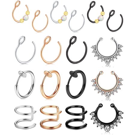 HTWW Fake Nose Rings Fake Septum Nose Ring Clip on Retractable Nose ...